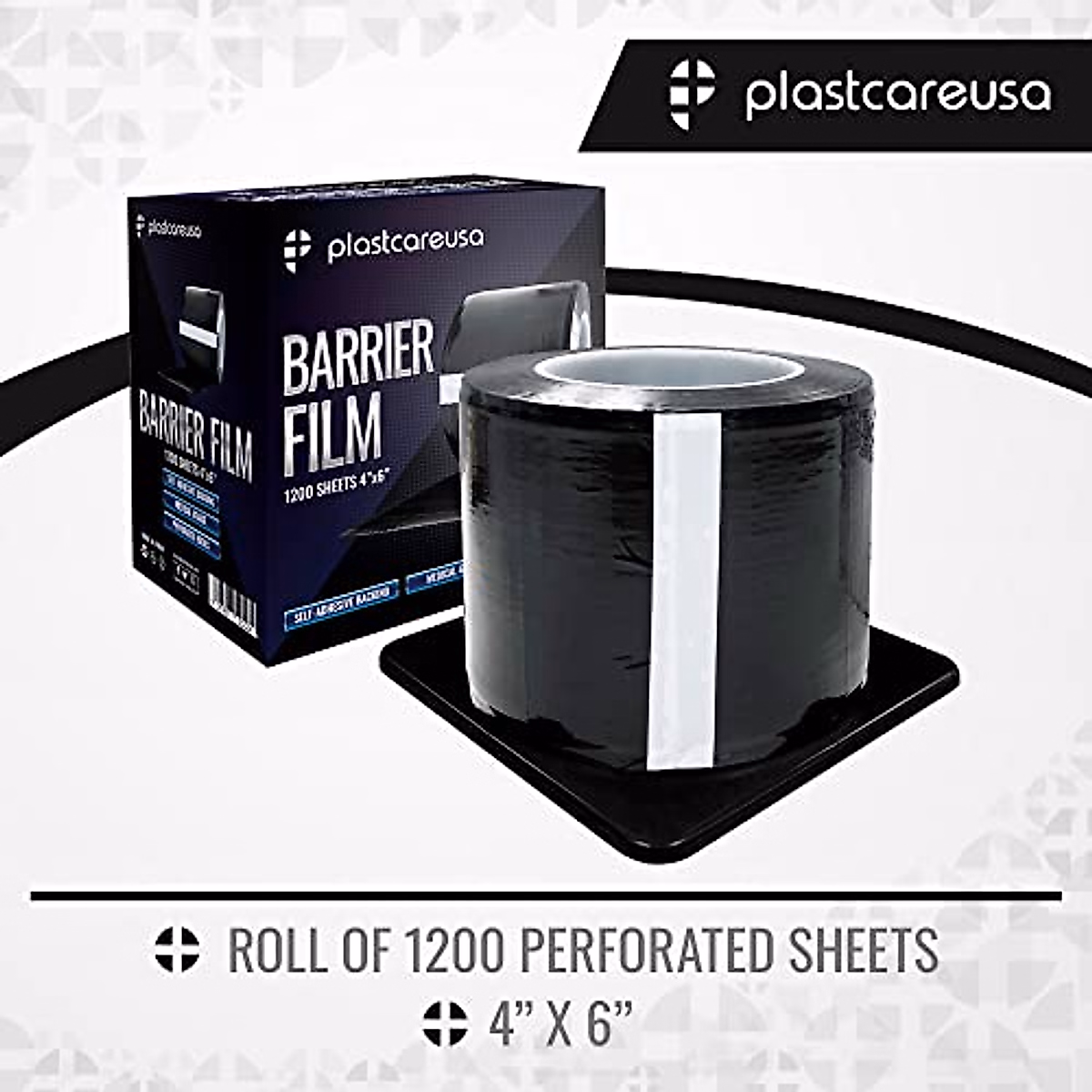 Black Barrier Film Roll 4"x6" - Protective Dental Barrier Film for Dental, Medical, Tattoo - Perforated Adhesive Barrier Tape Sheets (1 Box of 1200 Sheets) by PlastCare USA