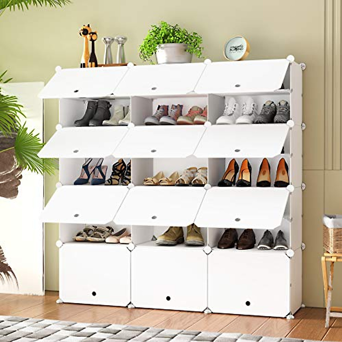 HOMEYFINE Shoe Racks, Portable Shoe Storage Organizers, Modular Cabinet Cube for Space Saving, Shelves for Shoes Boots Slippers, White(3/7)