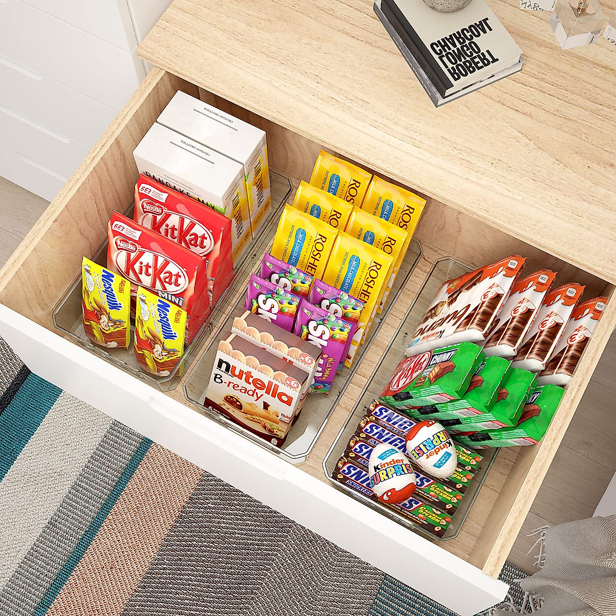 Clear Plastic Food Storage Organizer Bins,8 Pack Pantry Organizations and Storage Bins with Removable Dividers, Stackable Refrigerator Organizer Bins Fridge Organizers Kitchen Cabinet Organizers