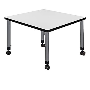 Romig Kee 30 in. Square Adjustable Classroom Table- White & 4 Andy 12 in. Stack Chairs- Black & Grey Base