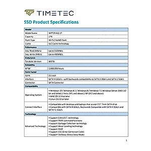 Timetec 1TB SSD 3D NAND SATA III 6Gb/s 2.5 Inch 7mm (0.28") Read Speed Up to 550 MB/s SLC Cache Performance Boost Internal Solid State Drive for PC Computer Desktop and Laptop (1TB)