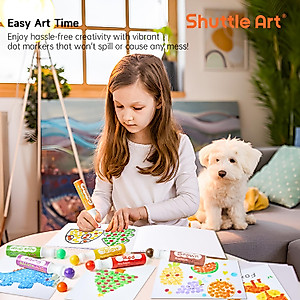 Shuttle Art Dot Makers, 12 Colors Bingo Daubers with 20 Unique Patterns of Dot Book for Toddler Art Activities, Non-Toxic Washable Coloring Markers for Preschool Kids Learning