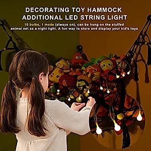 KoHuiJoo Stuffed Animal Net Hammock Macrame Boho Plush Toy Net Hammock for Stuffed Animals with Lights Stuffed Animals Corner Hanging Stuffed Animal Storage Net for Kids Bedroom Black