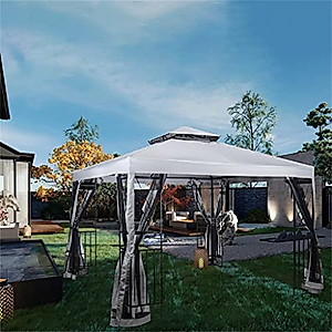 Generic 10'X10' Gazebo Canopy, Patio Gazebo with Net and Corner Shelves, Shade Awning Shelter, Pergola Picnic Outdoor Party