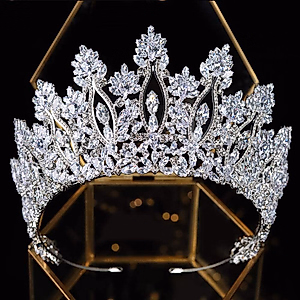 Aoligrace Luxury Tall Cubic Zirconia Tiaras and Crowns for Women CZ Pageant Birthday Headpiece Party Bridal Hair Accessories Sliver