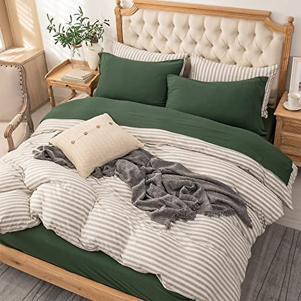 PURE ERA Jersey Knit 4pc Bed Sheet Set 100% T-Shirt Cotton Super Soft Comfy Breathable Fits Mattress Up to 20" Extra Deep Pocket (Solid Forest Green, Queen)