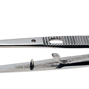 Aven 18400 Curved Serrated Tweezers with Lock, Stainless Steel, 6" Length, 1-5/8" Tip Length