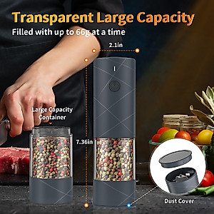 2Pack Electric Salt and Pepper Grinder Set USB Rechargeable with Warm LED Light, Adjustable Coarseness Lidaop Large Capacity Automatic Salt Pepper Mill Grinder for Kitchen, Restaurant, Outdoor (Grey)