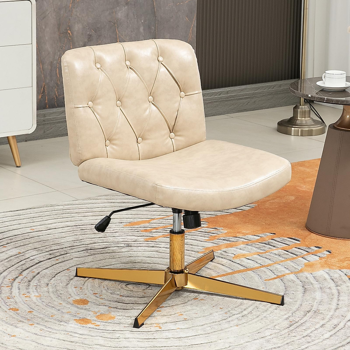 Targawerelax Criss Cross Desk Chair, Adjustable Office Chair no arms, Crisscross Chair, Home Office Desk Chairs no Wheels Cross Legged Office Chair Vanity Chair Computer pc Chair for Small Spaces