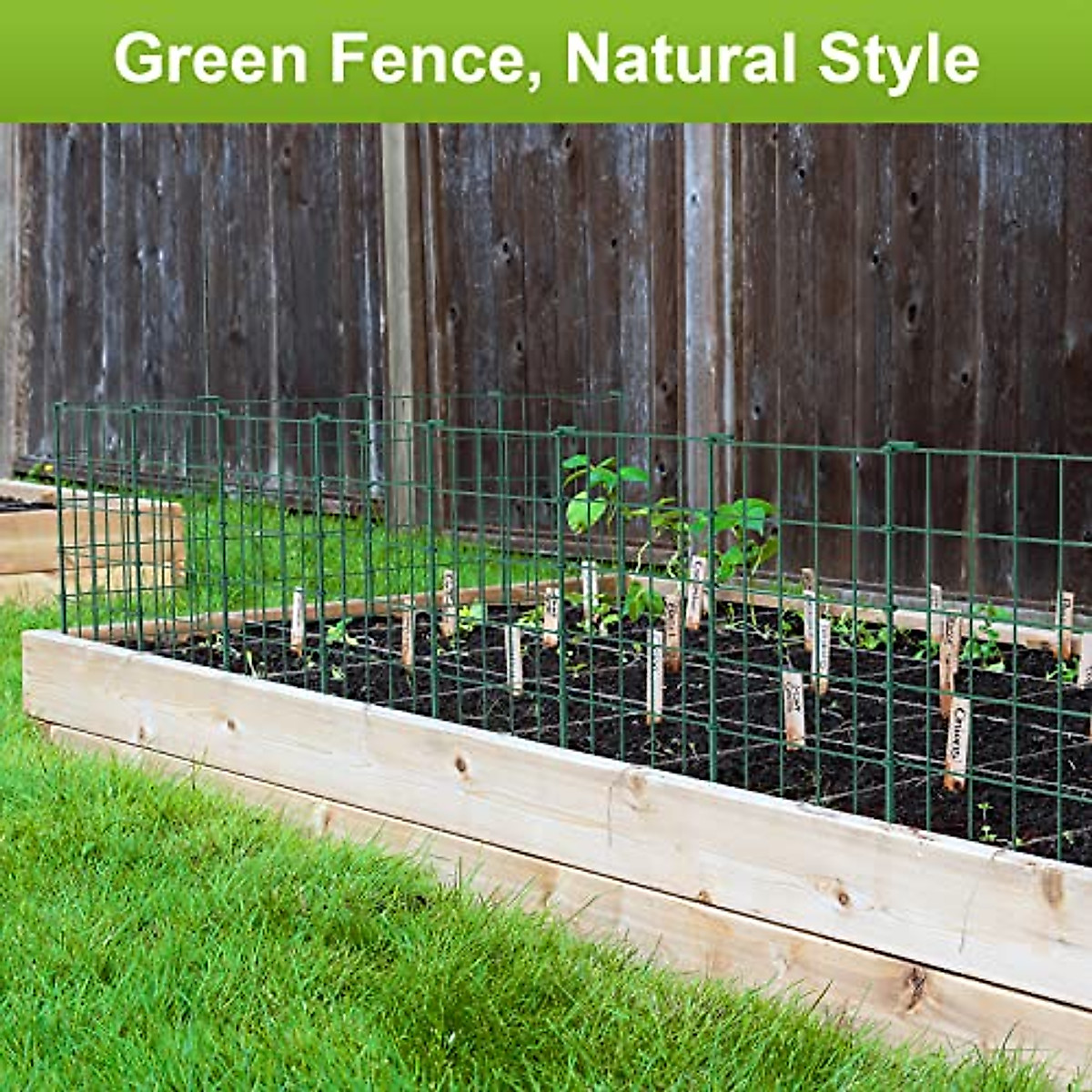 OUSHENG 20ft Green Garden Fence for Dog Pet, Easy Assembly Decorative Fencing Rustproof Metal Wire Panel Border for Outside, Small No Dig Animal Barrier for Yard Outdoor, Grids
