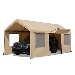 Gardesol Carport, 10’ x 20’ Heavy Duty Carport with Roll-up Sidewall and Ventilated Windows, Portable Outdoor Garage for Car, Truck, SUV, Boat, Car Canopy with All-Season Tarp, Gray
