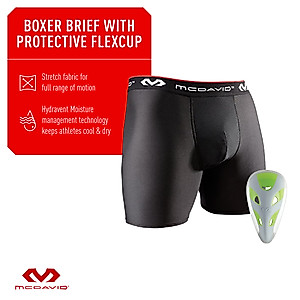 McDavid 9255 Performance Boxer Short with Cup (Black, Small), Model:9255CFR