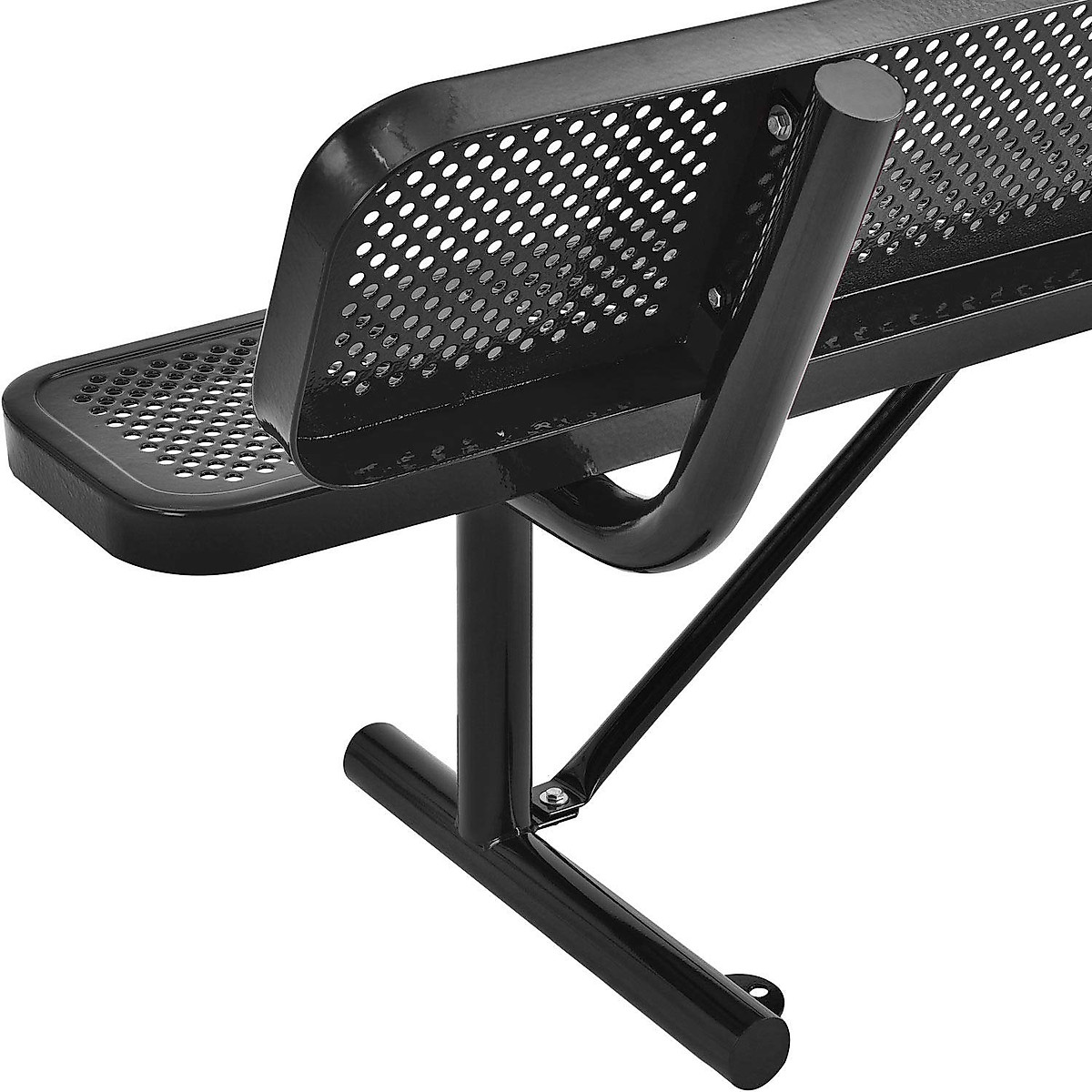 Global Industrial 72" Perforated Metal Outdoor Picnic Bench with Backrest, Black