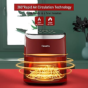 Air Fryers 4 Qt, Fabuletta 9 Cooking Functions Smart Air Fryers, Shake Reminder, Powerful 1550W Electric Hot Air Fryer,Tempered Glass Display, Dishwasher-Safe & Nonstick, Quiet, Fit for 2-4 People