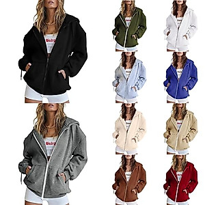 RINDE Women's Zip Up Hoodies Teen Girls Hooded Oversized Sweatshirt Y2K Hoodie Cute Fall Casual Drawstring Jacket with Pockets