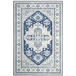 Zacoo 9x12 Rug for Living Room Machine Washable Rugs Large Area Rug Boho Rug Throw Rugs Non Slip Rugs for Bedroom Vintage Oriental Carpet Floor Mats Rug for Office Classroom Nursery, 9'x12' Blue