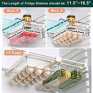 LALASTAR Fridge Drawer Organizer & Egg Holder For Refrigerator, Set of 2, Pull Out Refrigerator Storage Drawers for Fruits, Vegetable And Egg, Storage Containers Fit for Fridge Shelf Under 0.6"