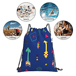 Delhiponics Bohemian Element Arrow Drawstring Backpack Waterproof Gym Sports Trave String Bag Adjustable Lightweight Drawstring Bag Sports Dance Sackpack