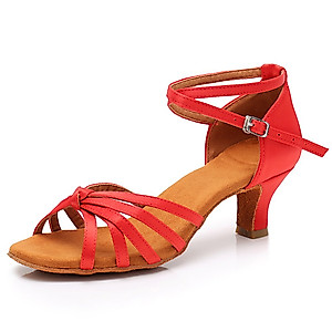 HIPPOSEUS Women's Latin Dance Shoes Ballroom Classical Party Practice Performance Sandals Red,7 B(M) US