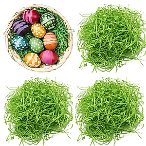 Hikkcos 1 LB Easter Green Grass Large Pack Green Raffia Grass Recyclable Shred Paper for Easter Gift Basket Filler Easter Party Decoration Wrapping Basket Filling