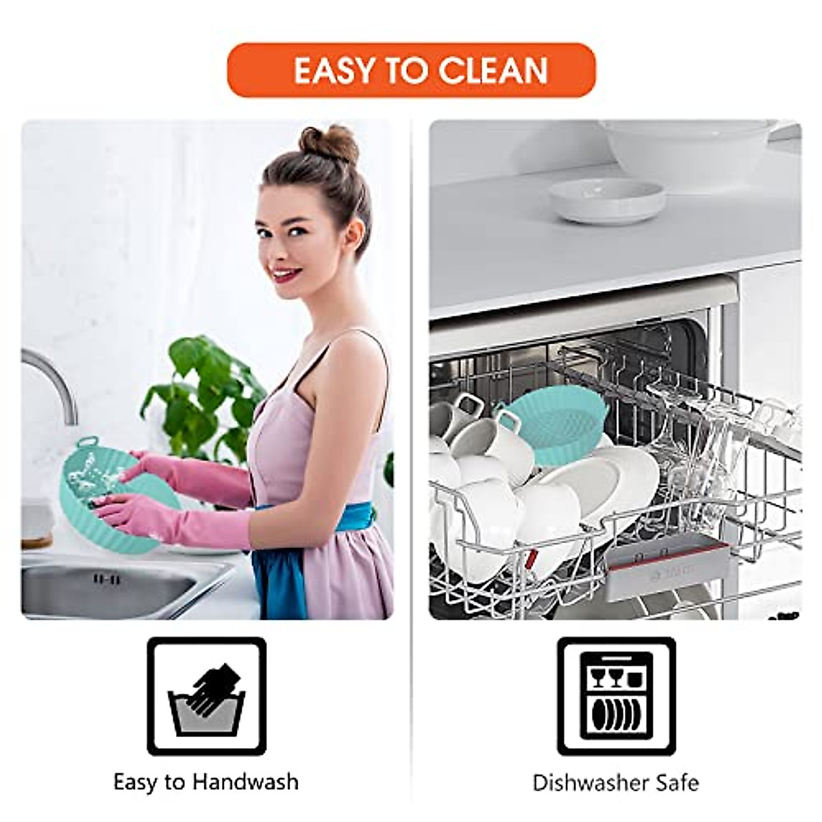 Hiyaloo 2Pcs Air Fryer Silicone Liners 7.5 Inch Air Fryer Accessories Round BPA Free Non Stick Silicone Air Fryer Liners Reusable Parchment Paper Replacement Fits 3QT - 5QT Air Fryer (Blue+Grey, 2)