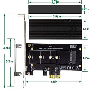 NVMe M.2 Adapter PCIe SSD to PCI-eX1/X4 / X8 / X16 Controller Expansion Card, M.2 (NGFF) SSD Pcie Adapter Converter Card with with Aluminum Heat Sink for M.2 (M Key) NVMe SSD 2280/2260/2242/2230