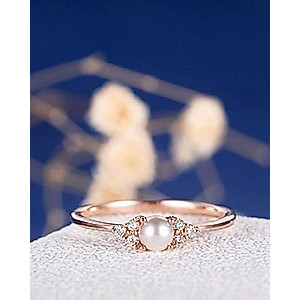 LTCXCXCD Simple Exquisite Jewelry 18k Rose Gold Pearl Ring Simulation Natural Moonstone 925 Silver Solitaire Ring (10)