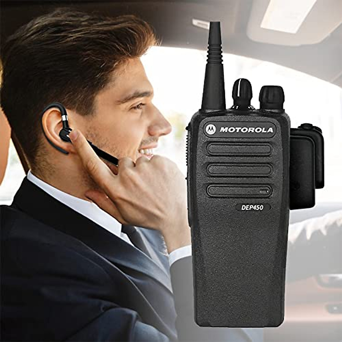 Walkie Talkie Bluetooth Headset PTT with Noise Cancelling Mic 2 Pin Wireless Earpiece Compatible with Motorola GP68 CP200 GP88 walkie talkies Radio HB-6A