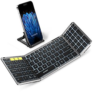 Samsers Foldable Bluetooth Keyboard with Numeric Keypad, Full-Size Wireless Folding Keyboard with Backlight, Portable Travel Keyboard for iOS Android Windows Mac OS, Support 3 Device(BT5.1 x 3), Gray