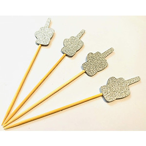 12 x Silver Middle finger Cupcake topper, Divorce Party cake decorations