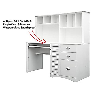 Holaki Computer Desk with Drawers & Bookshelf for Small Space,Wood Executive Desk Teens Student Desk Writing Laptop Home Office Desk with Keyboard Tray,Computer Desk with Hutch Antiqued White Finish