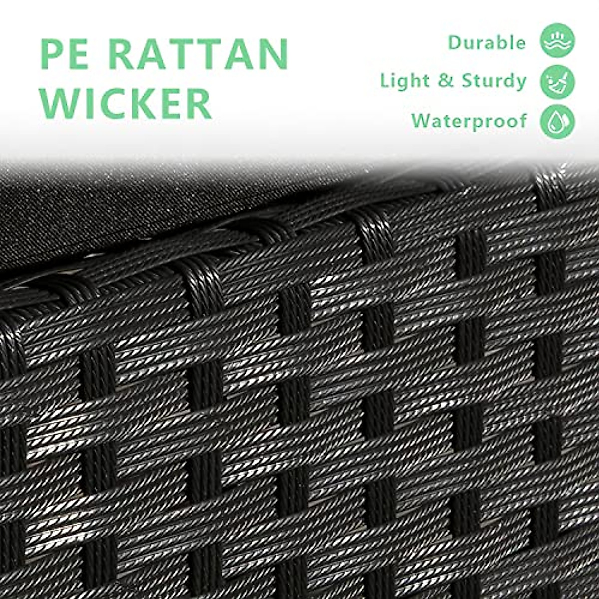 Flamaker 4 Piece Patio Furniture Outdoor Rattan Conversation Bistro Set with Cushion Porch Furniture Metal Patio Table and Chairs for Poolside, Backyard, Balcony (Black)