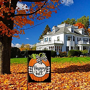 Covido Home Decorative Pumpkin Garden Flag, Happy Fall House Yard Outdoor Welcome Decor Buffalo Plaid Check Sign, Farmhouse Autumn Outside Decoration Seasonal Burlap Small Flag Double Sided 12 x 18