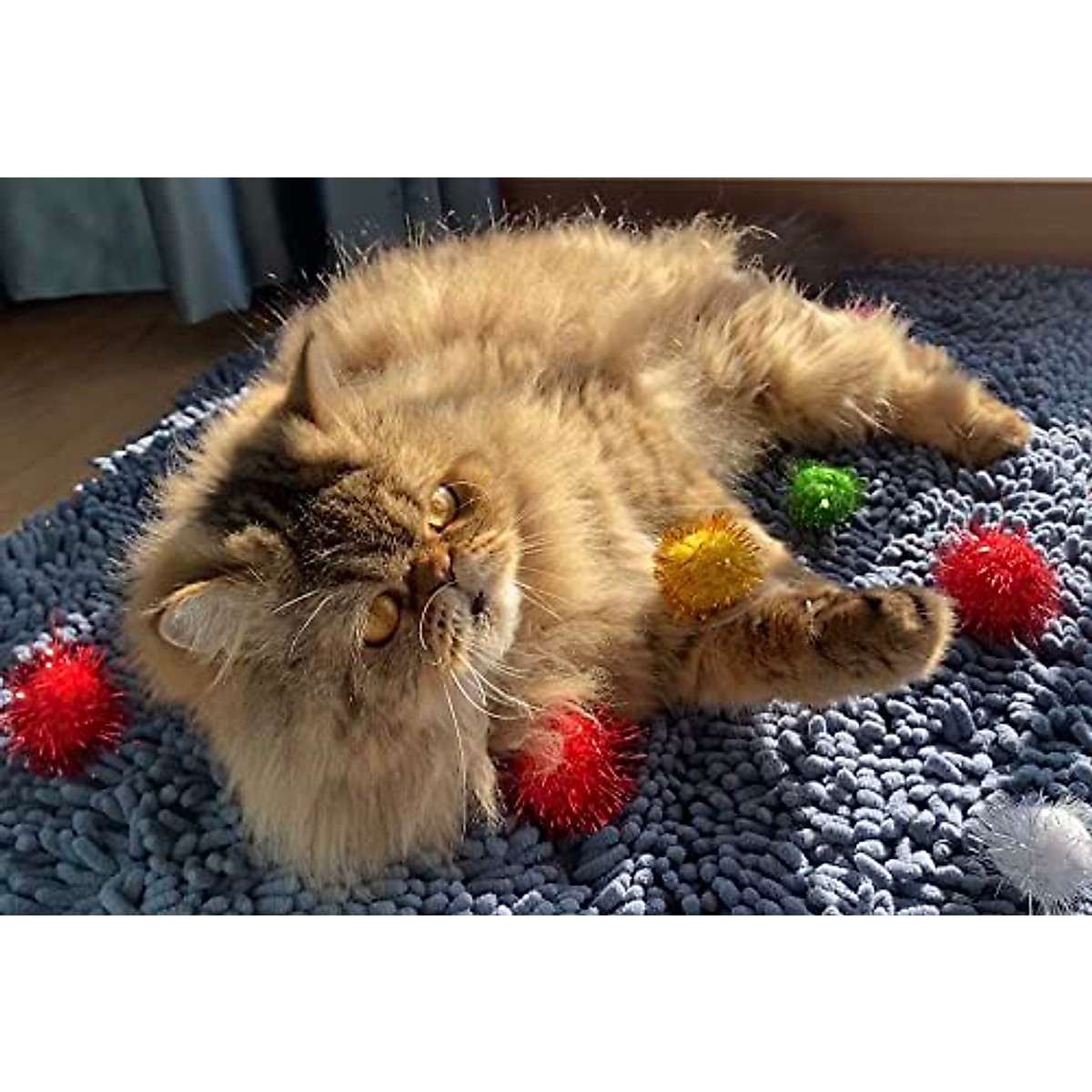 RIMOBUL 100PCS 1.5 INCH Cat Toy Balls Extra Large Sparkly Cat's Favorite Chase Glitter Ball Toy Sparkle Pom Pom Balls