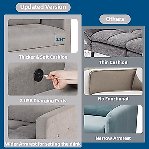 GRACFORCE 57" W Loveseat Sofa Couch w/ 2 USB Charging Ports, Mid Century Modern Fabric Love Seat Furniture for Living Room, 2-Seater Small Couches for Small Spaces, Bedroom, RV (Light Grey)