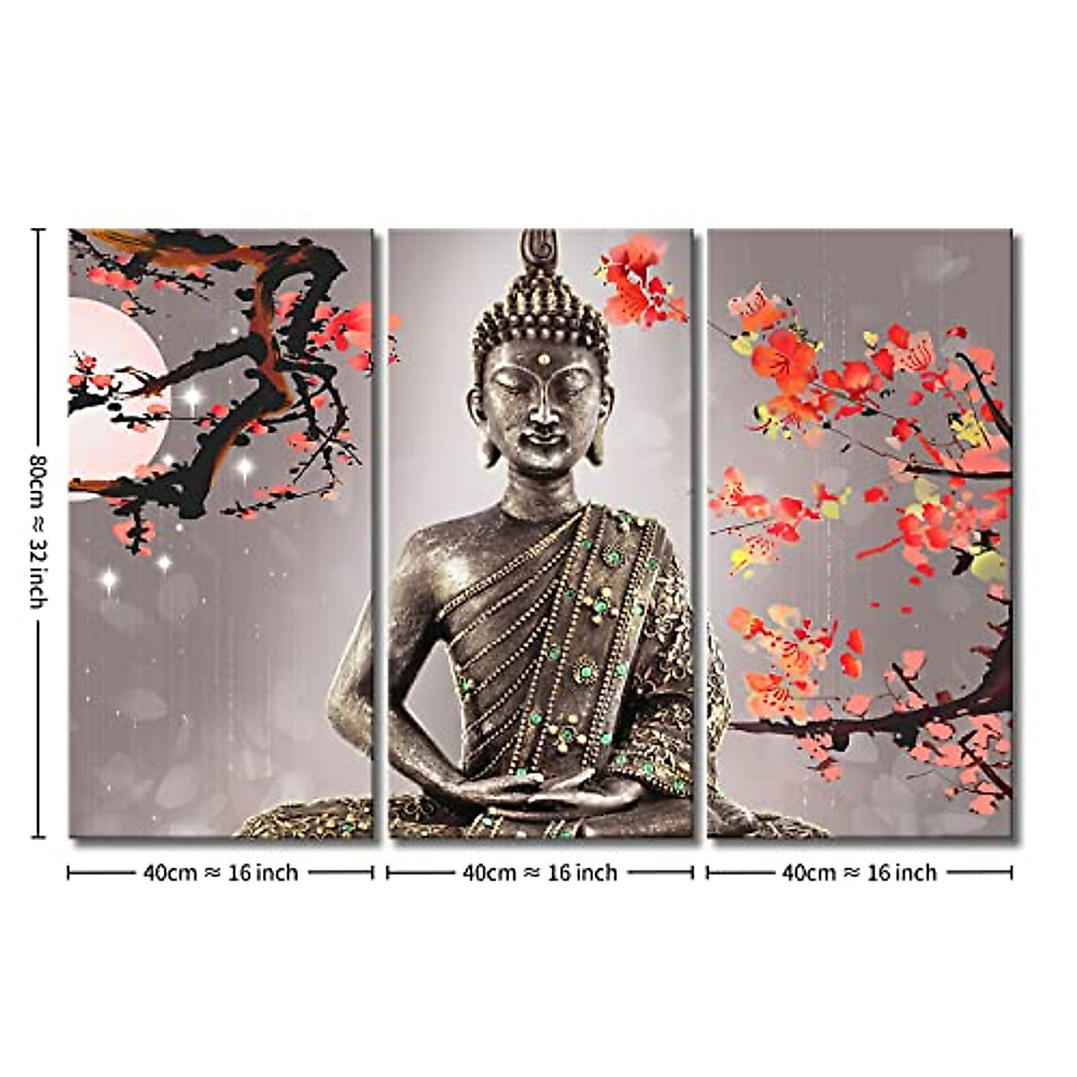 Yeawin Buddha Wall Art The Picture Print On Canvas 3 Panels Modern Artwork The Canvas for Home Living Dining Room Kitchen(Wrapped Canvas Wall Art,Ready to Hang)