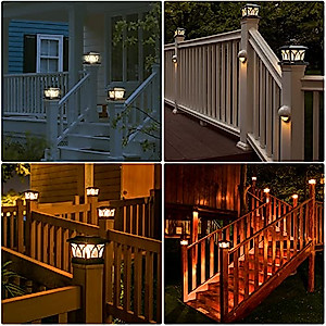 APONUO Solar Post Cap Lights Filament 1000mAh,4x4 Post Solar Lights 2 Brightness Levels 8/16LM Waterproof Solar Fence Post Lights for 4x4,6x6 Posts Caps Wood,4x4 Vinly Post Caps,Black,4 Pack