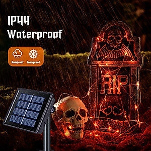 JMEXSUSS 2 Pack Solar Halloween Lights, 33ft 100 LED Outdoor Waterproof Orange Solar Lights for Tree Yard Patio Garden Halloween Thanksgiving Decorations
