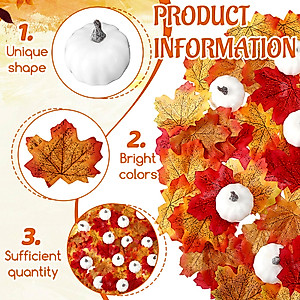 Tigeen 50 Pcs Artificial Mini Fake Pumpkins with 100 Pcs Lifelike Fake Maple Leaves Thanksgiving Lifelike Simulation Mixed Pumpkins for Decorating Fall Harvest Garland Small Realistic Pumpkin for Home