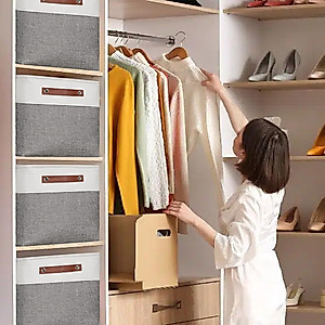 Baskets for Storage Organizing Shelves, Closet, Collapsible Storage Bins for Clothes, Home, Office, Nursery, Toys (Gray and White)