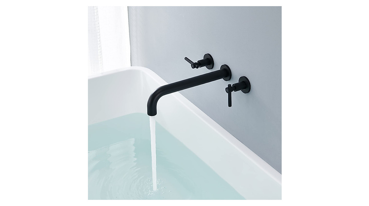 Wowkk Wall Mount Tub Filler - Black Brass Modern Faucet | Durable & Sleek