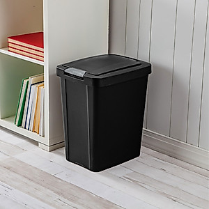 Sterilite 7.5 Gallon TouchTop Wastebasket Trash Can with Pop Up Lid for Kitchen, Bathroom, Mudroom or Office, 4 Pack, Black
