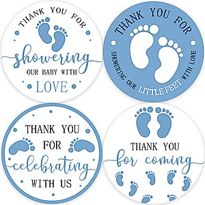 80 Thank You Baby Shower Stickers, Thank You Stickers Baby Shower Boy, Blue Feet Baby Shower Stickers, Footprint Theme Baby Shower Favor Thank You Labels(2 Inch)