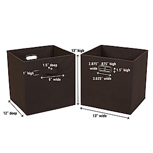 Household Essentials, Chocolate Brown 2 Pack Open Storage Bins with Dual Handles, 13 x 12 x 13