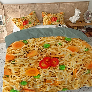 Todeyya Instant Noodles Duvet Cover (Twin Size) with 2 Pillow Shams, Microfiber Lightweight 3pcs Comforter Cover Set Coverlet, with Zipper Closure Bedding All-Season