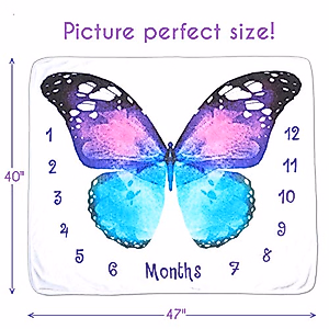 Evovee Baby Monthly Milestone Blanket Girl Butterfly Month Age Photo Photography Backdrop Newborn Girls Props Fleece Marker Headband New Moms
