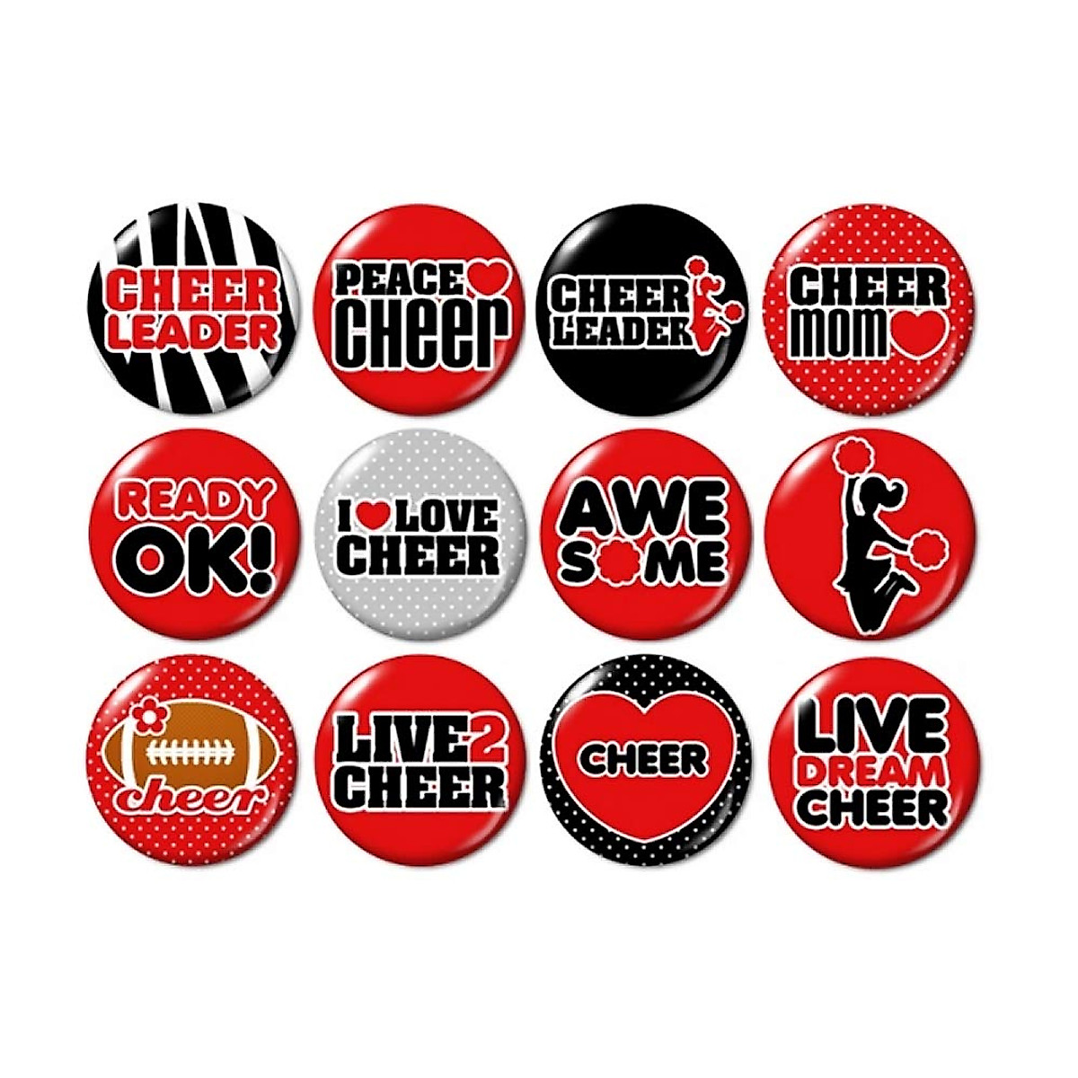 Red Cheerleader Buttons Pins