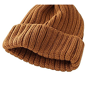 Connectyle Knit Beanie Hat for Women Acrylic Winter Hats Ribbed Warm Cuffed Skull Ski Cap Brown