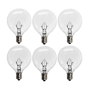 6 Pack Wax Warmer Bulbs,G50 25 Watt Bulbs for Full Size Scentsy Warmers,G16.5 Globe E12 Incandescent Candelabra Base Clear Light Bulbs for Wax Warmer,1.97 Inches,Long Last Lifespan