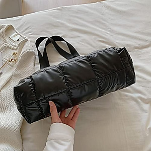 AZURAOKEY Puffer Tote Bag for Women, Women Nylon Shoulder Bag Design Space Padded Messenger Bag Solid Color Handbag